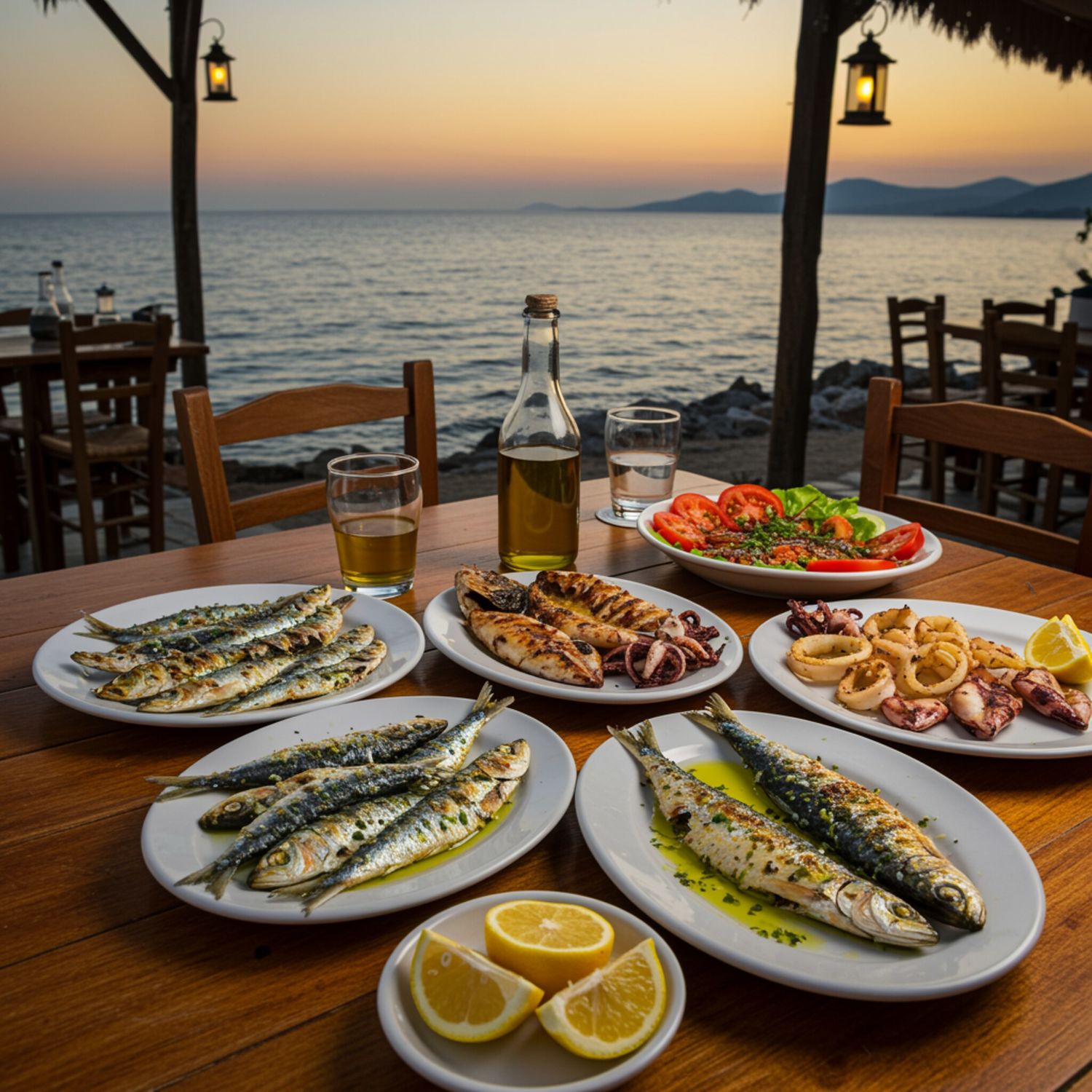 Greckie dania - grillowane sardynki, dorada i kalmary w tawernach
